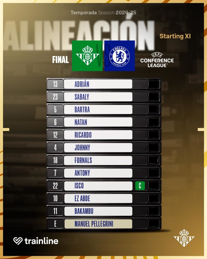 '물러설 수 없는 한판' 레알 베티스 vs 첼시, UECL 선발 라인업 공개